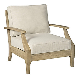 Signature Ashley Clare View Lounge Chair + Gerianne Rectangular Coffee Table Outdoor Set, Beige