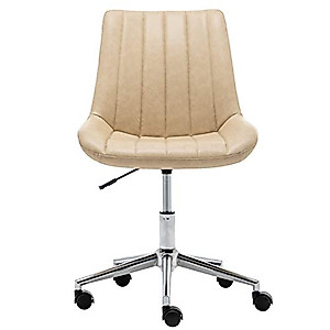 BTEXPERT Beige Home Office Faux Leather Computer Ergonomic Task Adjustable Leisure Chrome Base Swivel Armless Rolling Wheels Study Desk Vanity Chair