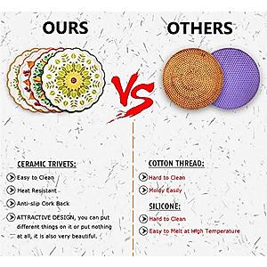 Ceramic Stone Trivets for Hot Pots and Pans, Versatile Trivet with Cork Base, Heat Resistant Mats for Countertop, Trivets for Hot Dishes, Set of 4