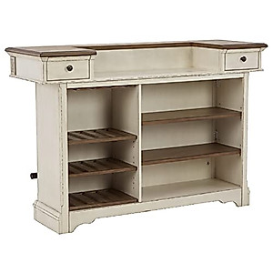 Signature Design by Ashley Realyn French Country Bar with Metal Footrest, White & Beige