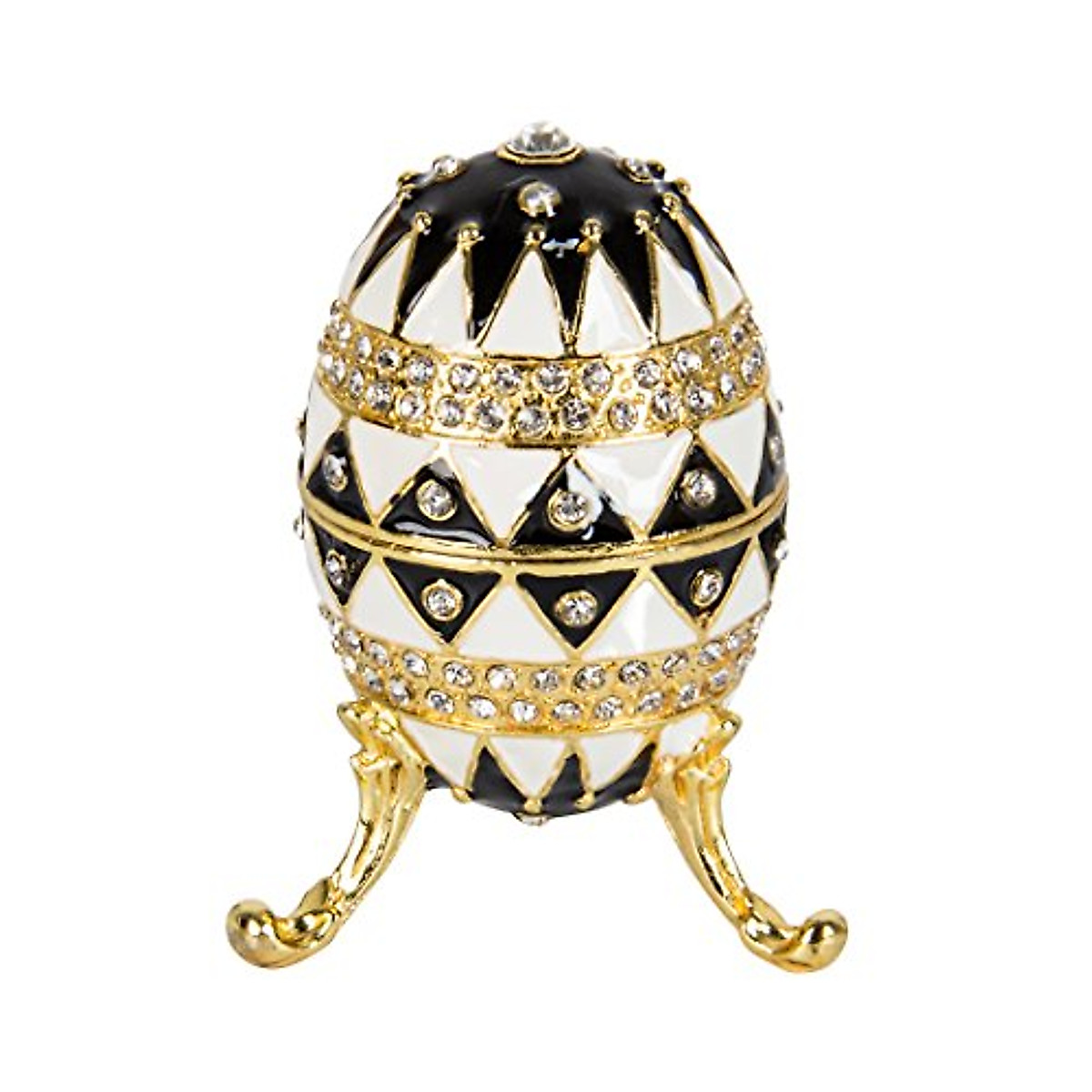 QIFU Hand Painted Enameled Faberge Egg Style Decorative Hinged Jewelry Trinket Box Unique Gift For Home Decor