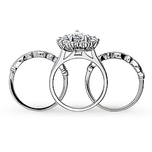 BERRICLE Sterling Silver Halo Wedding Engagement Rings Pear Cut Cubic Zirconia CZ Ring Set for Women, Rhodium Plated Size 8