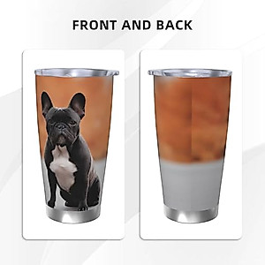 NHJKLWQSZ French Bulldog 20oz Stainless Steel Tumbler With Lid And Straw, Double Wall Vacuum Insulated Coffee Mug Travel Cups Leak-Proof Lid For Hot And Cold Drinks, Metal Straws And Brush