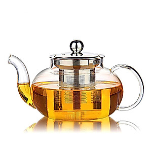 Hiware Glass Teapot with Stainless Steel Infuser & Lid, Borosilicate Glass Tea Pot Stovetop Safe, Blooming & Loose Leaf Teapots, 27 Oz