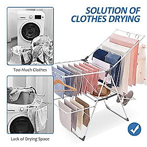TOOLF Clothes Drying Rack, Clothes Rack, Foldable 2-Level Laundry Racks for Drying Clothes, with Height-Adjustable Wings, Indoor/Outdoor Portable Dryer for Clothing and Towels, White