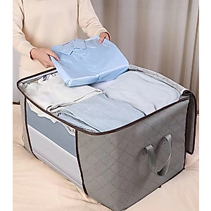 SGHUO 4 Pack Blanket Storage Bags with Zipper, Foldable Comforter Bag, Large Organizers for Blankets, Pillow, Quilts, Linen, Containers Thick Fabric, Sturdy Grey, 90L