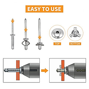 ALLCLEAN 3/16" x 1" Tri-Fold Rivets Assortment - 50Pcs,Silver Tri-fold Exploding Pop Rivets Solid Aluminum Tri Grip Rivets Bulb Style Rivets for Kayak Marine Boat