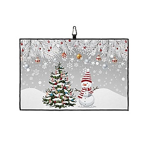 Golf Towel Christmas Tree Xmas Snowman Grey,Waffle Pattern Microfiber Club Cleaner Golf Towels with Carabiner Clip for Women Men Dad,Pine Needle Snowflake Golf Towel for Golf Bags Accessories,24x16in