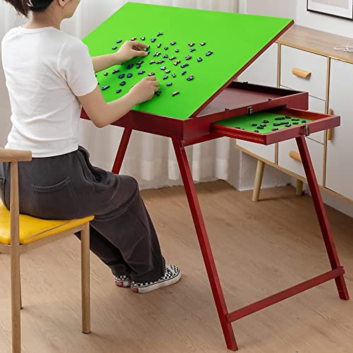 Wooden Puzzle Table with Foldable Legs for Adults Portable Puzzle Board Jigsaw Puzzle Ergonomic Design Table with Drawers Angle Adjustable Table with Cover 1500 Pieces Puzzle Board
