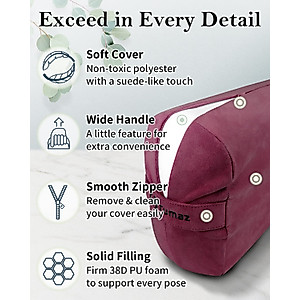 Tumaz Yoga Bolster Set - Rectangular Yoga Bolster Pillow for Restorative Yoga, Soft Meditation Pillow with Carry Handle and 8-Feet Yoga Strap, Machine Washable Cover