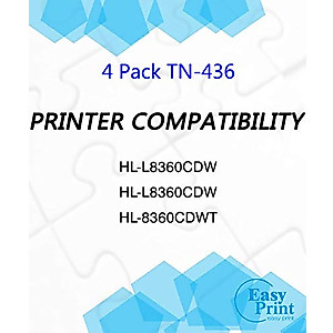 EASYPRINT (4-Pack) Compatible TN-436 TN436 Toner Cartridge Used for Brother HL-8260CDW L8360CDWT L9310CDW MFC-L8690CDW L8900CDW L8610CDW L9570CDW(T) DCP-L8410CDW Printer (Black Cyan Magenta Yellow)