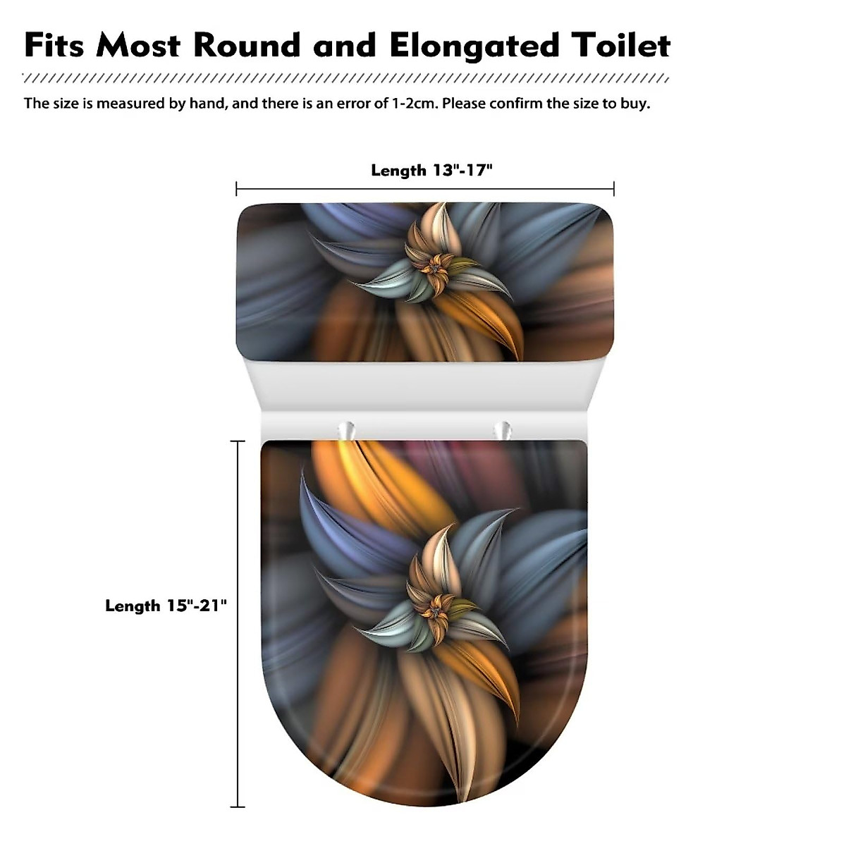 Kathyboom Toilet Lid Covers, Set of 2 Toilet Tank Lid Covers Splash Liquid Resistant Anti Dust Soft Toilet Seat Covers Keep Bathroom Toilet Clean Machine Washable(Fractal Flower)