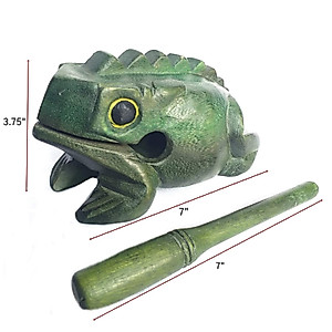 Cozinest Large 7" Wood Frog Guiro Rasp Percussion Instrument Tone Block Frog Animal Shaped Figurine Wooden Handcraft Musical Lucky Frog Home Office Decoration (Green)