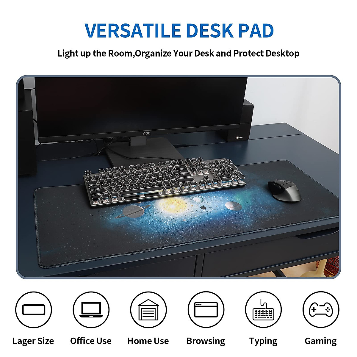 Full Desk Mat, Mouse Pad Keyboard Pad Desktop Accessories Home School College Decor Supplies Pretty Mousepad Big Computer Office Essentials Women Boys XL