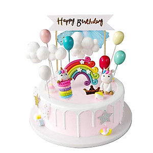 MOVINPE Unicorn Cake Topper Kit Cloud Rainbow Balloon Happy Birthday Banner Cake Decoration Pack of 12 For Boys Girls Kids Birthday