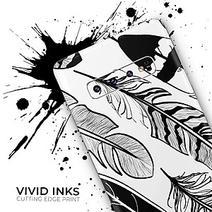 DesignSkinz Vector Black and White Feathers Protective Vinyl Decal Wrap Skin Cover Compatible with The Samsung Galaxy S20 (Screen Trim & Back Glass Skin)