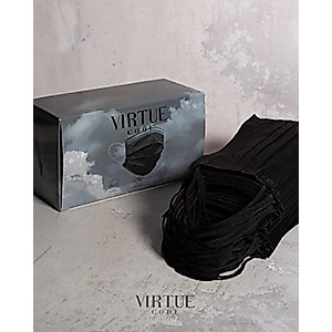 VIRTUE CODE Support Face Masks - Soft 3 Ply Comfort Face Masks, Colorful Disposable Face Mask 50 Pack. Black Colored Masks. Adults Mens and Womens Disposable Face Masks