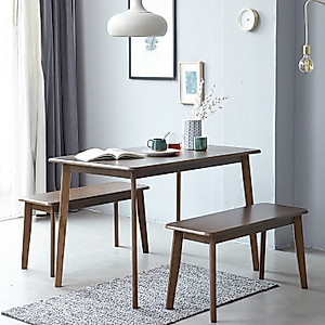 Livinia 3-Piece Dining Table Set, Canberra 47.2" Table (Walnut) Canberra 37.4" Dining Bench (Walnut) Set