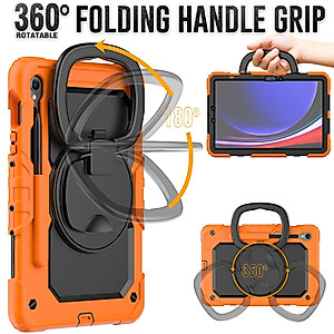 Tablet Bags Heavy Duty Shockproof TPU Case for Samsung Galaxy Tab S9 11 inch 2023 X710/X716B/X718U Kids Case,360 Degree Rotating Handle Stand Bracket W Screen Protector+Shoulder Strap Tablet Case Cove