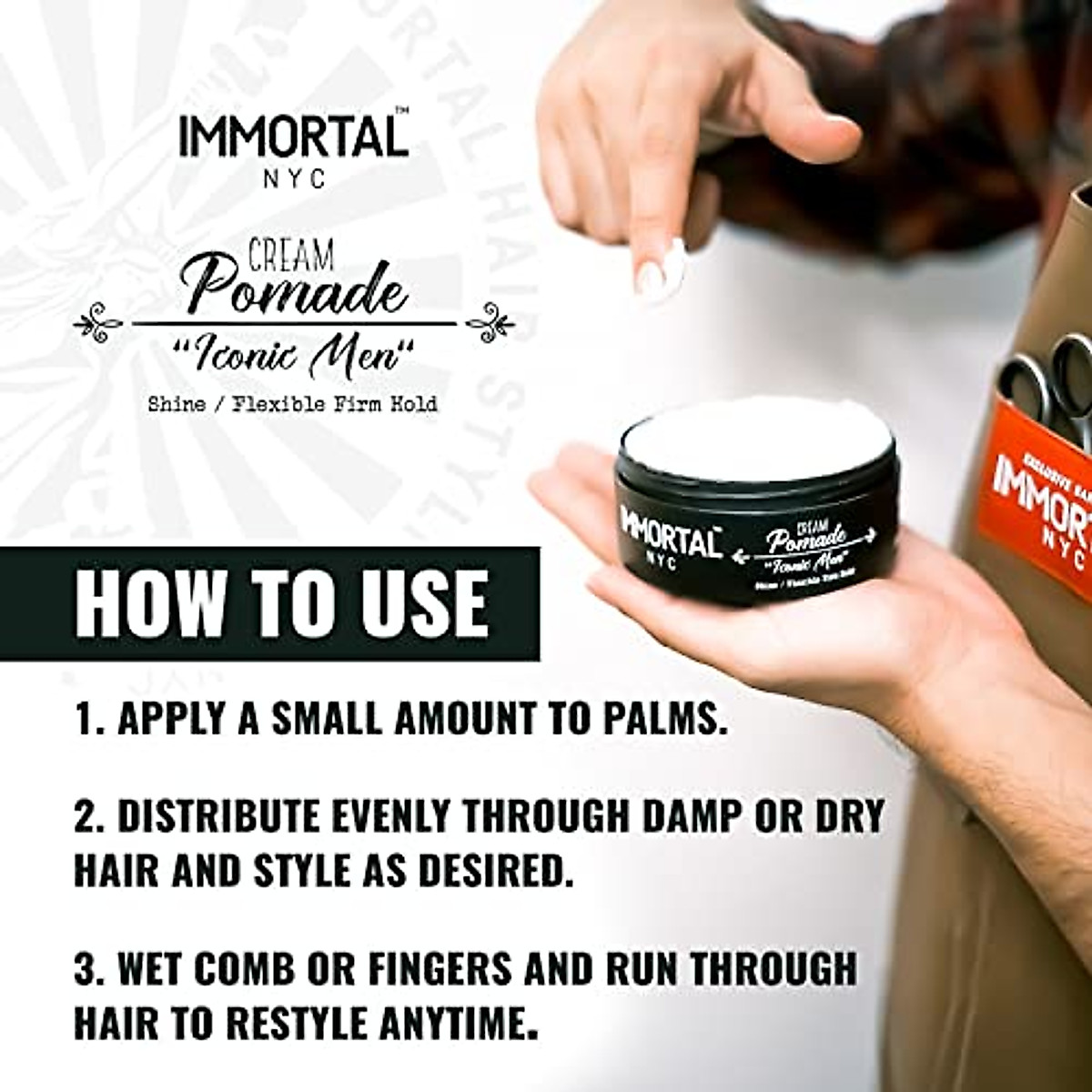 IMMORTAL NYC Hair Styling Pomade - Iconic Man, Flexible Medium Hold, Low Shine Pomade - Mens Water Based, No Residue Hair Balm - All Natural Pomade Cream for All Hair Types