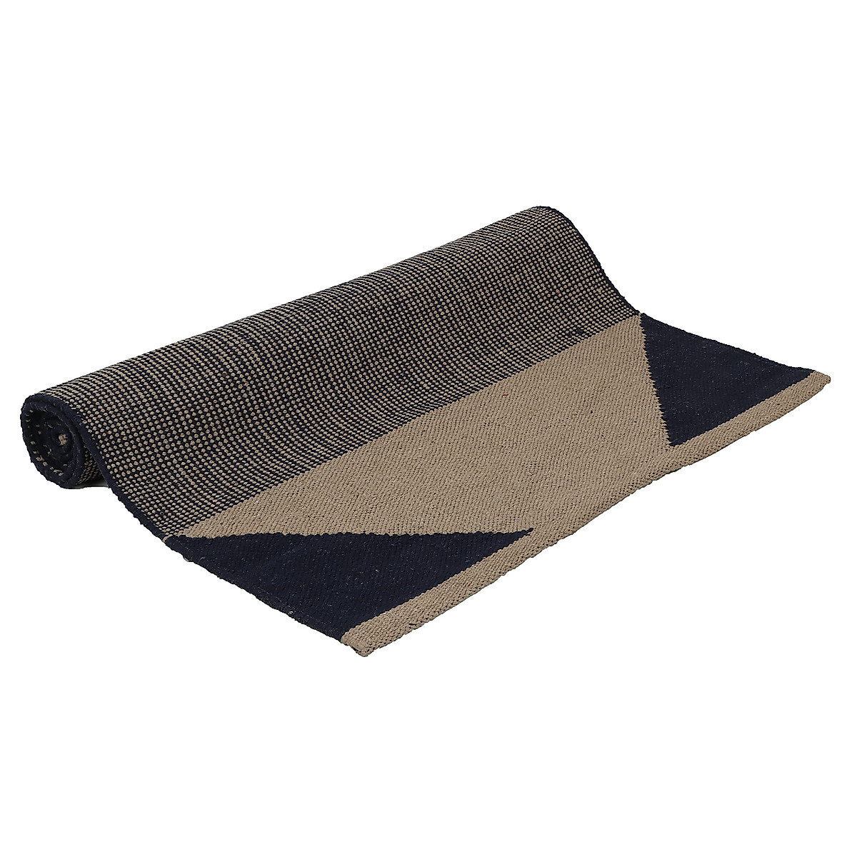 KD Yoga Rug Blanket Convert Plastic Yoga Mat to Eco Friendly 100% Cotton Gripping with Corner Pocket (Grey-Navy)