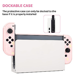 GLDRAM Dockable Protective Case for Nintendo Switch OLED, Cute Anime Rabbit Case Cover Compatible with Switch OLED Console and Joy Con, Hard PC Pink Skin Accessories with Thumb Caps & Screen Protector