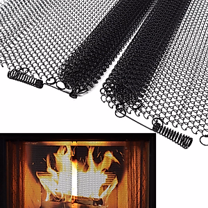 2 Pack Fireplace Mesh Screen Curtain,22”x24” Spark Guard Chain for Hearth,Metal Fireplace Replacement Black Hanging Mesh Curtain Screens for Home Wood Burning Fireplace