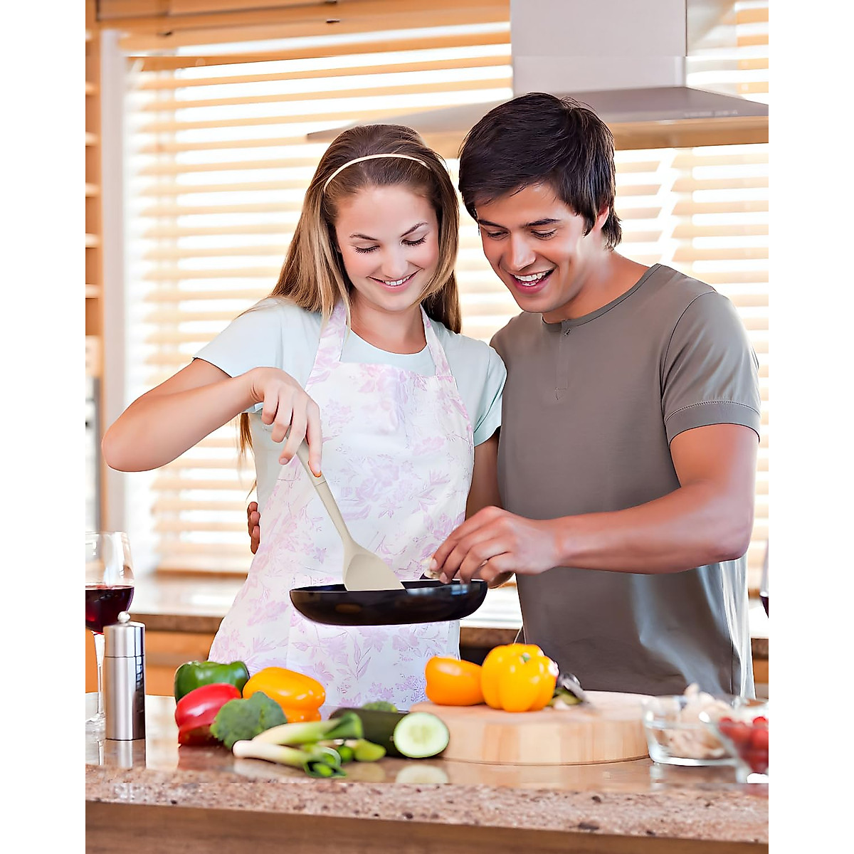 Silicone Cooking Spatulas and Spaghetti Spoons, 4 Pack Heat Resistant Full Silicone Cooking Utensils Set, Non Stick Large Kitchen Silicone Spatula Spoons for Cooking, Mixing, Serving, Draining