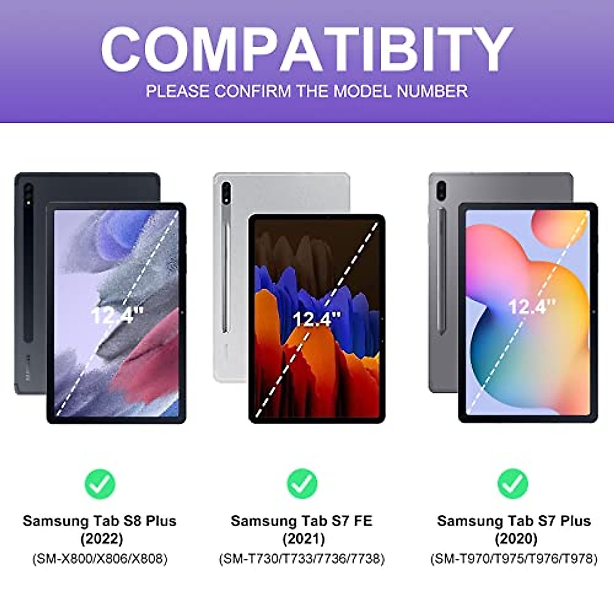 YEHOBU Galaxy Tab S8+/S7 FE 2021/S7 Plus 2020 Case, Detachable Bluetooth Backlit 12.4" Keyboard Protective Cover with S Pen Holder, Black(Tab Not Included)