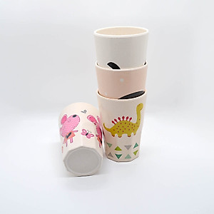 Bamboo Cups For Kids Set of 4 Cute Fun Animal 12 Oz Drinking & Snack Toddler Smoothie Bathroom Eco Friendly Organic Fibre Shatter Resistant BPA Free Dishwasher Safe, White, 4 Count (Pack of 1)