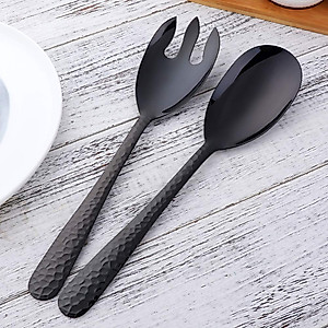 Bisda Salad Spoon and Fork Set, 12 Inch Stainless Steel Salad Server, Black Serving Utensils, Dishwasher Safe, Pack of 2