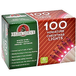 Purple Christmas String Lights Set, 100 Incandescent Halloween Lights 20.6 Ft White Wire for Indoor Outdoor Decorative Use, Holiday Décor Bright Patio Lighting Tree Decorations UL Certified