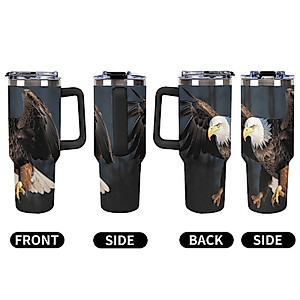 QWJKM Bald Eagle Tumbler with Handle Large Insulated Car Cup 40 OZ Stainless Steel Travel Mug Leak Proof Water Bottle with Lid And Straw for Car Home Office Gifts