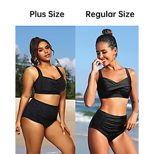 Daci Women's Plus Size Bikini Sets - High Waisted Two-Piece Swimsuits with Tummy Control Black 18 Plus
