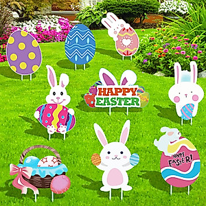 9PCS Easter Yard Signs Decorations Outdoor Waterproof Happy Easter Baskets Eggs Bunny Yard Stakes Sign Easter Lawn Yard Decorations for Hunt Game Party Supplies Decor, Easter Props