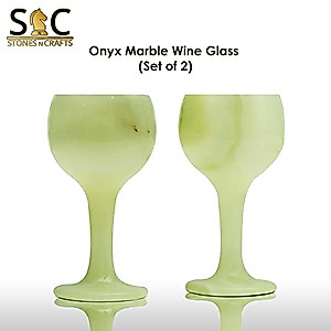 STONES N CRAFTS Marble Wine Glasses Set of 2 Handmade Unique Wine Glasses 5 Ounce - Modern Wine Glasses for Wine Home and Kitchen Décor – Beautiful Onyx Stone Cool Wine Glasses Best for Gifts