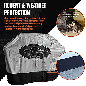 CoverSeal Large Grill BBQ Cover - Weather Resistant Apron for a 4-5 Burner Barbecue with Side Trays - Compact Seal from Ground Up - Silver - 69 Inches L x 24in W x 48in H'