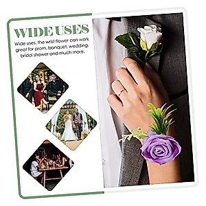 Abaodam 4pcs Wrist Flower Bridesmaid Bracelets Wedding Decorations Wrist Corsage Bride Wristband Decors Bride Wrist Flower Wedding Corsage Wristlet Wedding Supplies Purple The Flowers Lace