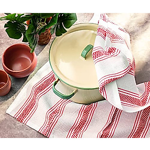6 Pack Red Cotton Dish Towels for Kitchen - Ticking Stripe Dish Towels - Kitchen Hand Towels - Farmhouse Dish Towels - Red Kitchen Towels Linen - Soft, Highly Absorbent, Hanging Loop, 18”x 28”
