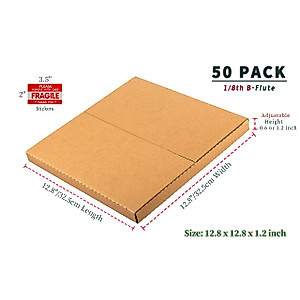 YUSHYIJIE 50 Pack LP Mailers, 12.8"L x 12.8"W x 1"H Kraft Vinyl Record Shipping Boxes for Mailing, Packing, Moving, Storage, Corrugated Album Box with Fragile Stickers