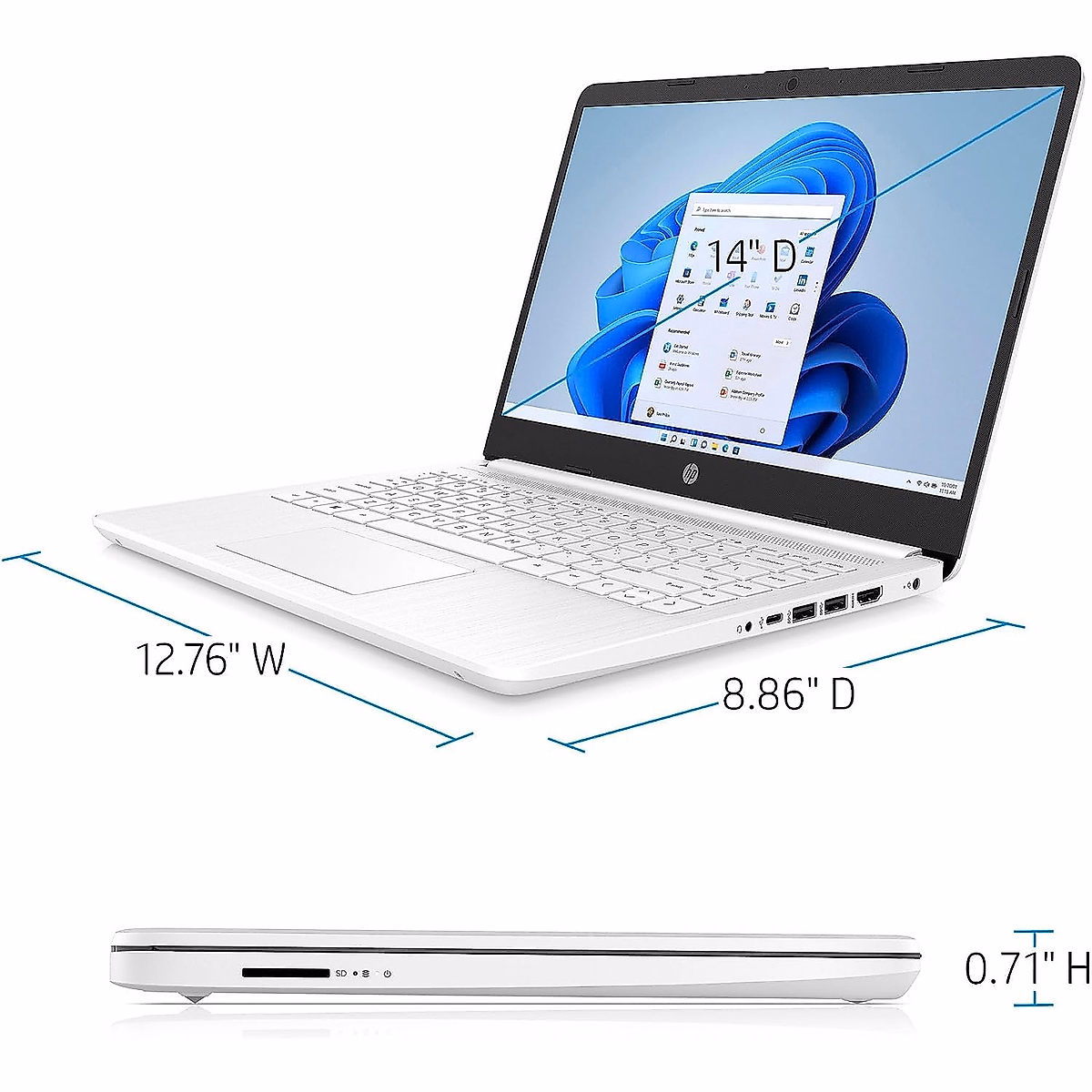 HP 2023 Newest 14" Ultral Light Laptop, for Students and Business, Intel Quad-Core N4120, 4GB RAM, 128GB Storage (64GB eMMC+64GB Micro SD), USB-A&C, Wi-Fi, Webcam, HDMI, 1 Year Office 365, Win11 S