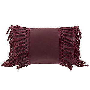 Fennco Styles Stylish Fringe Tassels Decorative Cotton Throw Pillow (Burgundy, 12"x20" Case Only)