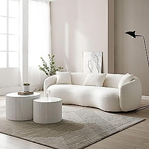 96.4" Mid Century Modern Curved Sofa for Living Room, 3-Seat Upholstery Boucle Fabric Couch for Bedroom, Office, Apartment (Beige)