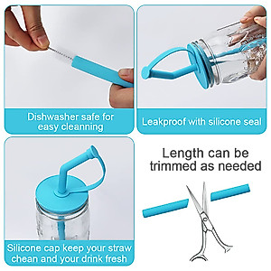 Sophico Silicone Mason Jar Lids with Straw/Silicone Stoppers/Clean Brush, for Wide Mouth Mason Jar,4 Pack(Containers not included)