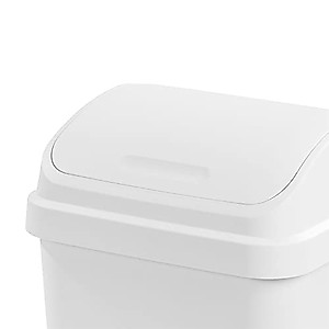 Sterilite 13 Gallon Plastic Swing Top Spave Saving Flat Side Lidded Wastebasket Trash Can for Kitchen, Garage, or Workspace, White