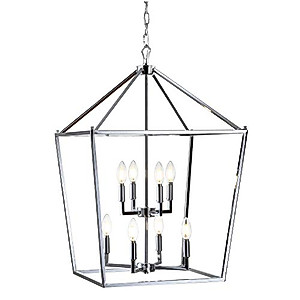 JONATHAN Y JYL7438C Pagoda Lantern Dimmable Adjustable Metal LED Pendant Classic Traditional Dining Room Living Room Kitchen Foyer Bedroom Hallway, 20 in, Chrome