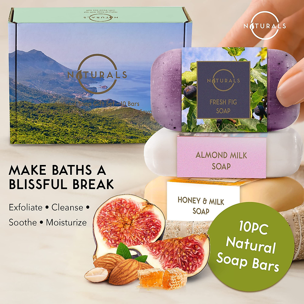 O NATURALS 10PC Bar Soap for Men & Women - Natural Soap, Bath Soap Bar for Women - Natural Soap for Men, Natural Bar Soap, Soap Bars, Natural Soap Bar - Vegan Bars of Soap - Spa Gifts for Women & Men