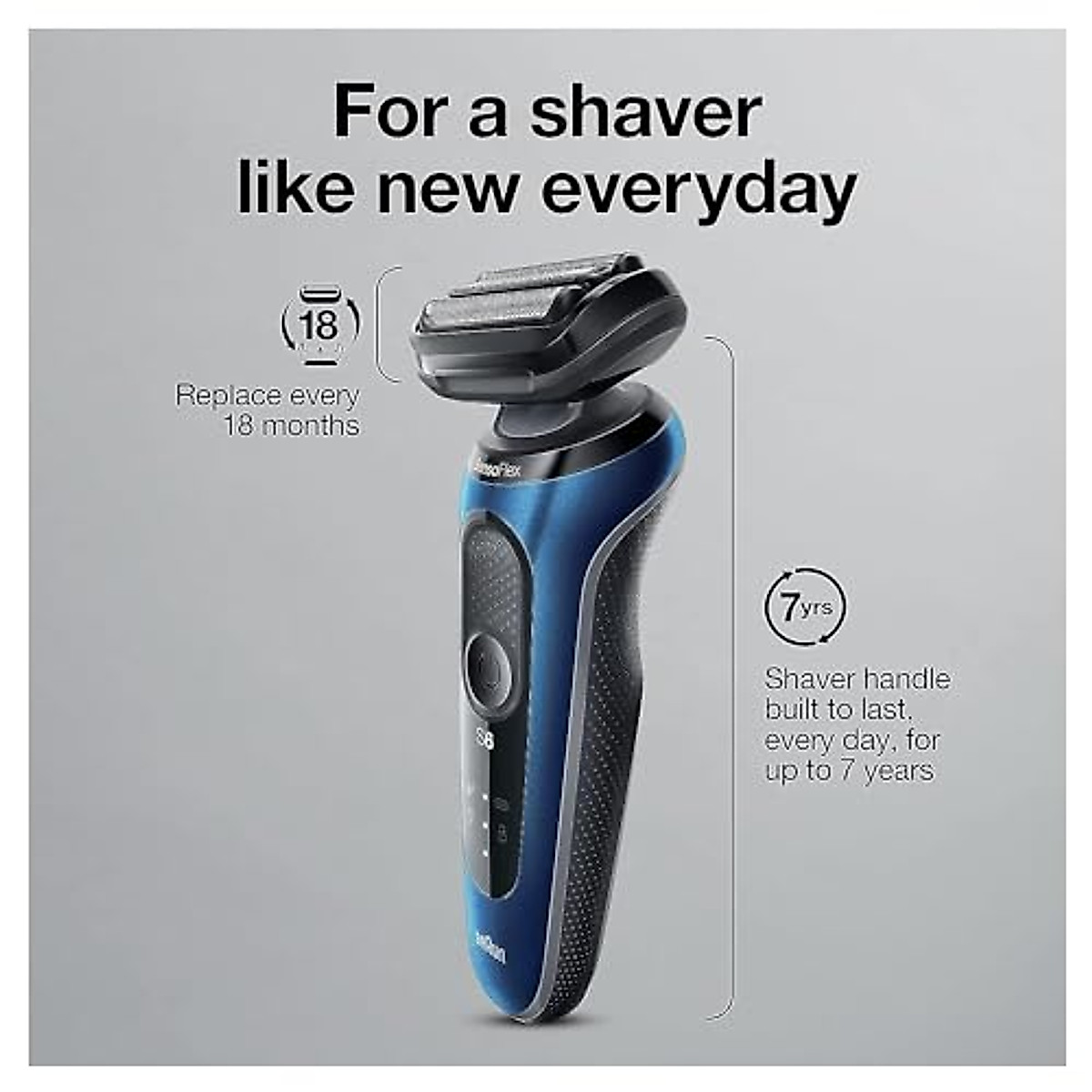 Braun Series 6 6040cs Electric Shaver with Charging Stand, Precision Trimmer, Wet & Dry, Rechargeable, Cordless Foil Shaver, Blue