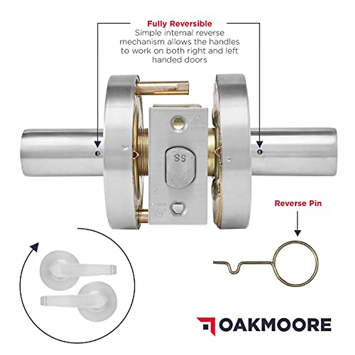 OAKMOORE Commercial Bathroom Door Handle (Privacy) – Heavy Duty Commercial Door Lock for Schools Offices Industrial Standard – Grade 2 UL CUL & ADA – Nickel Chrome – ANSI A156.2