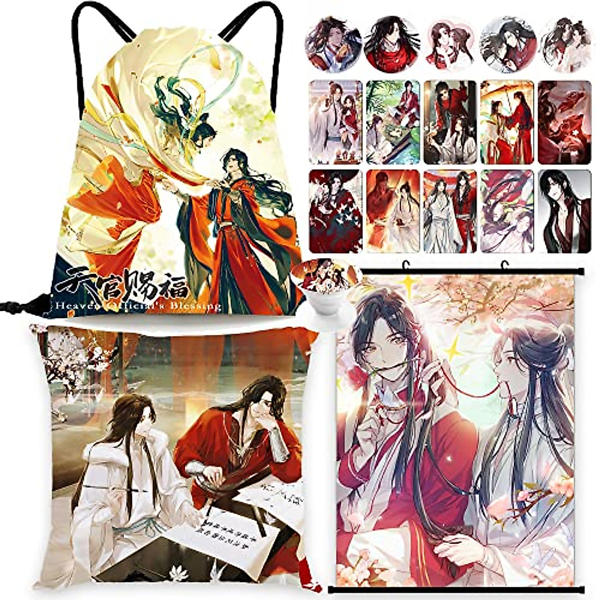 Hiumollly Heaven Official's Blessing Merch Gift Set Party Favor Birthday TGCF Gifts Drawstring Bag Card Stickers Pillowcase Poster Button Pins Cell Phone Grips